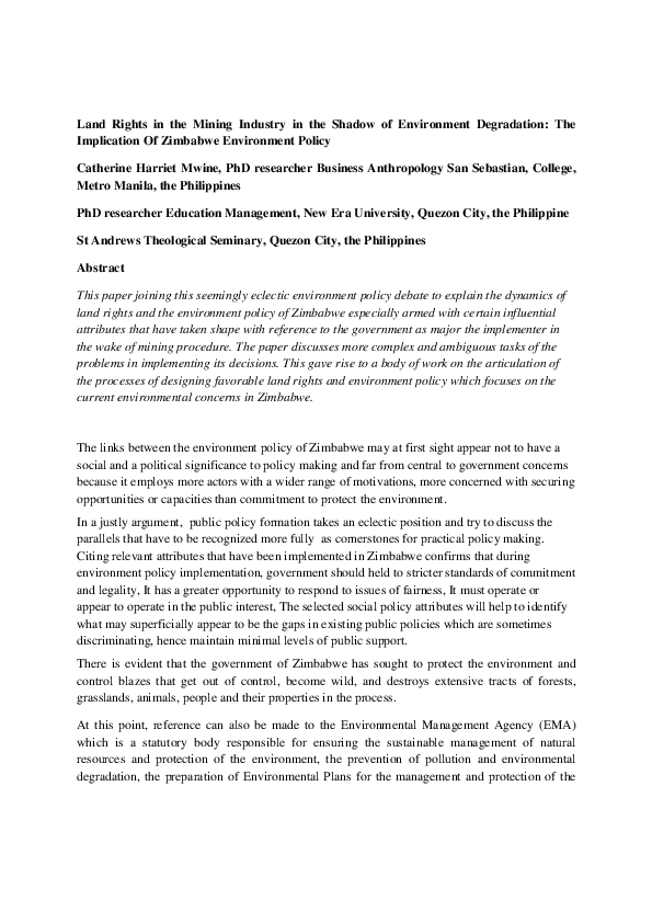 (PDF) Land Rights in the Mining Industry in the Shadow of Environment ...