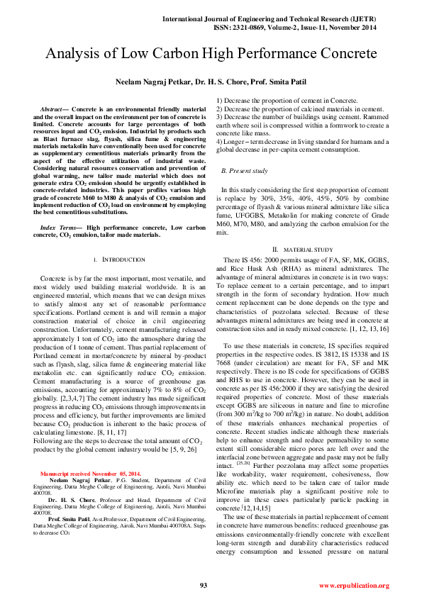 (PDF) Analysis of Low Carbon High Performance Concrete