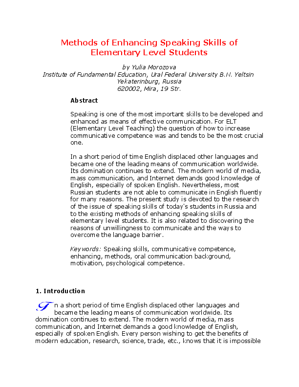(DOC) Methods of Enhancing Speaking Skills of Elementary Level Students