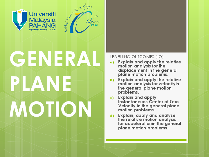 (PPT) KINEMATICS OF RIGID BODIES GENERAL PLANE MOTION