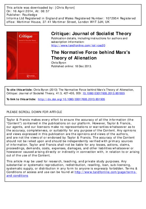 The Normative Force Behind Marx's Theory of Alienation