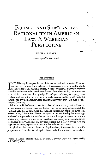 (PDF) Formal and Substantive Rationality in American Law: a Weberian ...