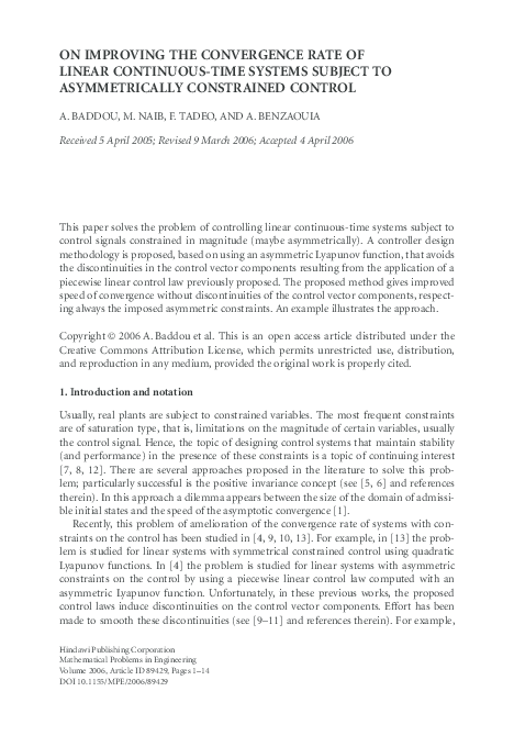 (PDF) On improving the convergence rate of linear continuous-time systems subject to ...