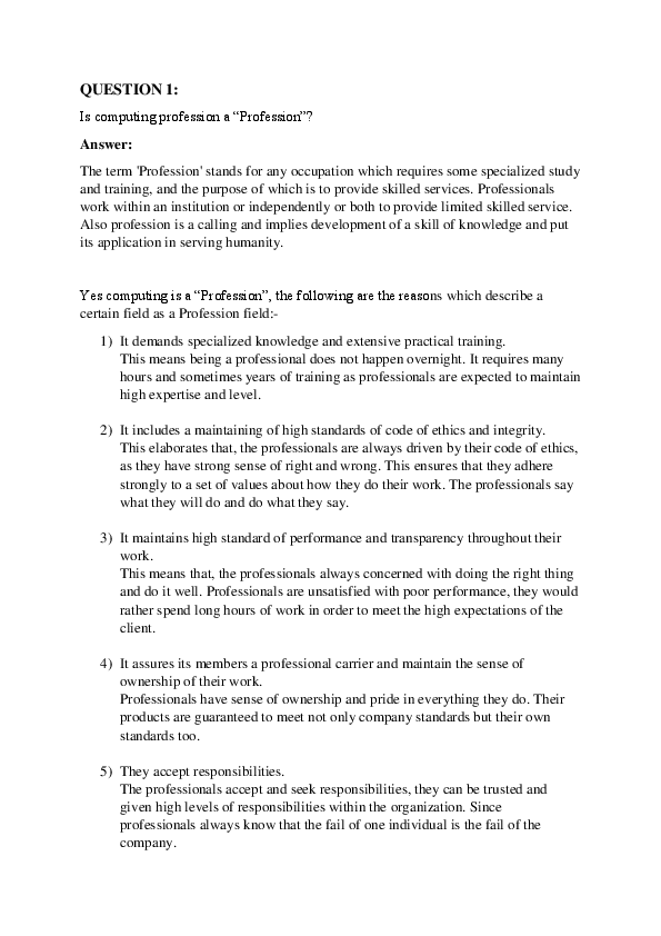 (DOC) Sample Ethics and ICT law Questions