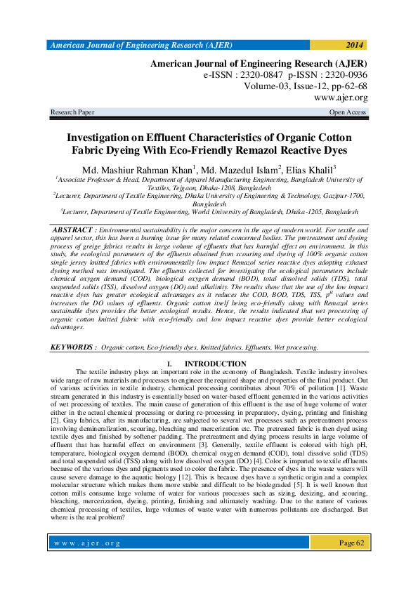 (PDF) Investigation on Effluent Characteristics of Organic Cotton Fabric Dyeing With Eco ...