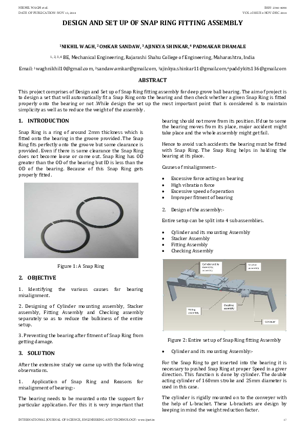 (PDF) DESIGN AND SET UP OF SNAP RING FITTING ASSEMBLY