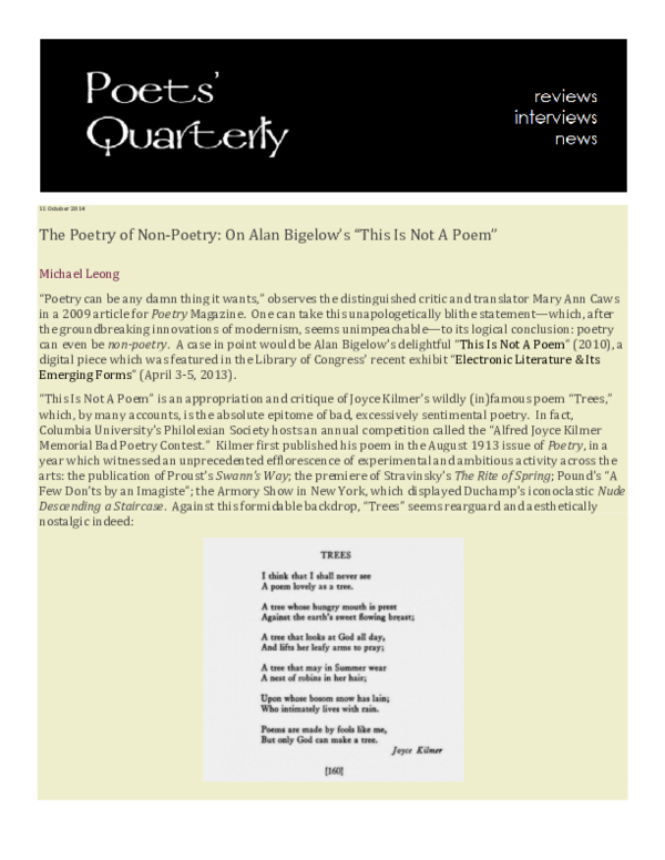 (PDF) The Poetry of Non-Poetry: On Alan Bigelow’s “This Is Not A Poem”