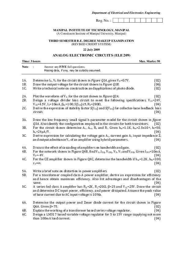 (PDF) Analog Electronic Circuits Sample Paper