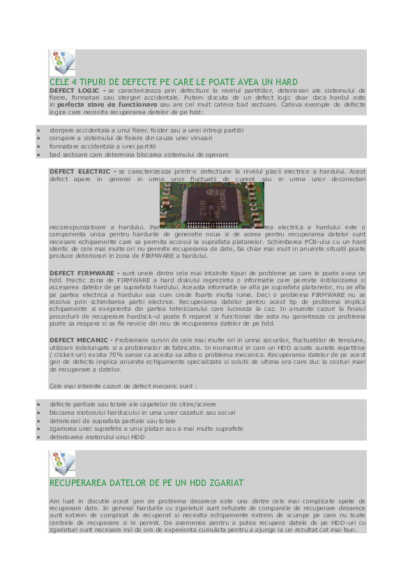 (DOC) CELE 4 TIPURI DE DEFECTE PE CARE LE POATE AVEA UN HARD DEFECT LOGIC