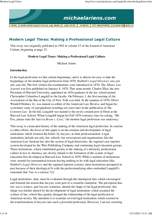 (PDF) Modern Legal Times: Making a Professional Legal Culture