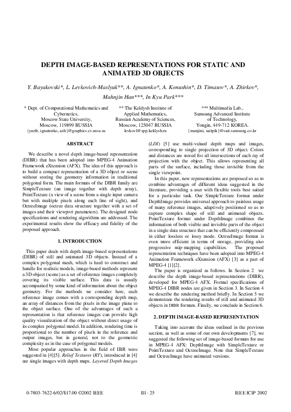 (PDF) Depth image-based representations for static and animated 3D objects