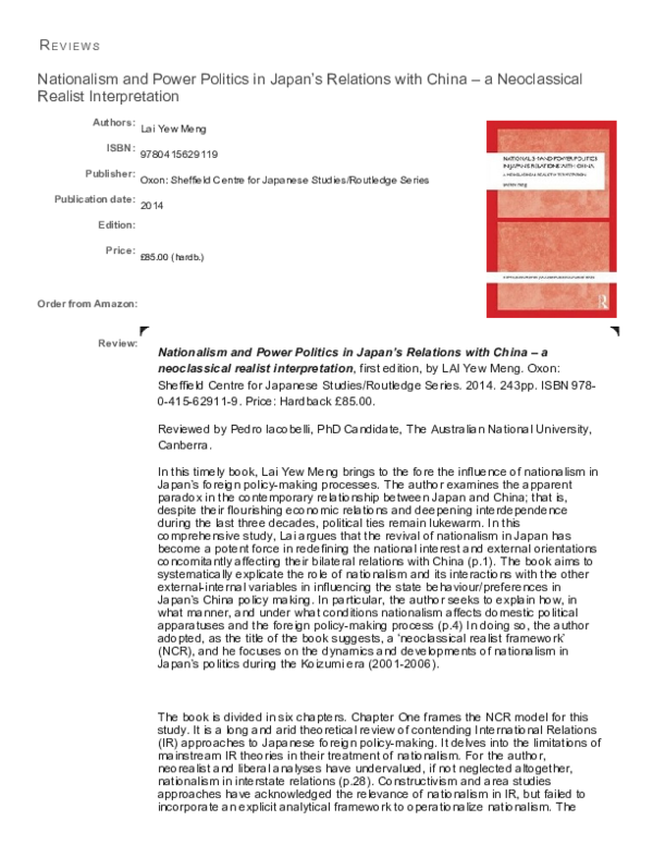 (PDF) Review of Nationalism and Power Politics in Japan’s Relations ...