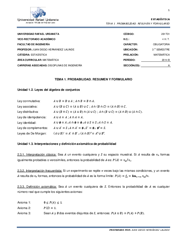 (PDF) Formulario 1 Probabilidad