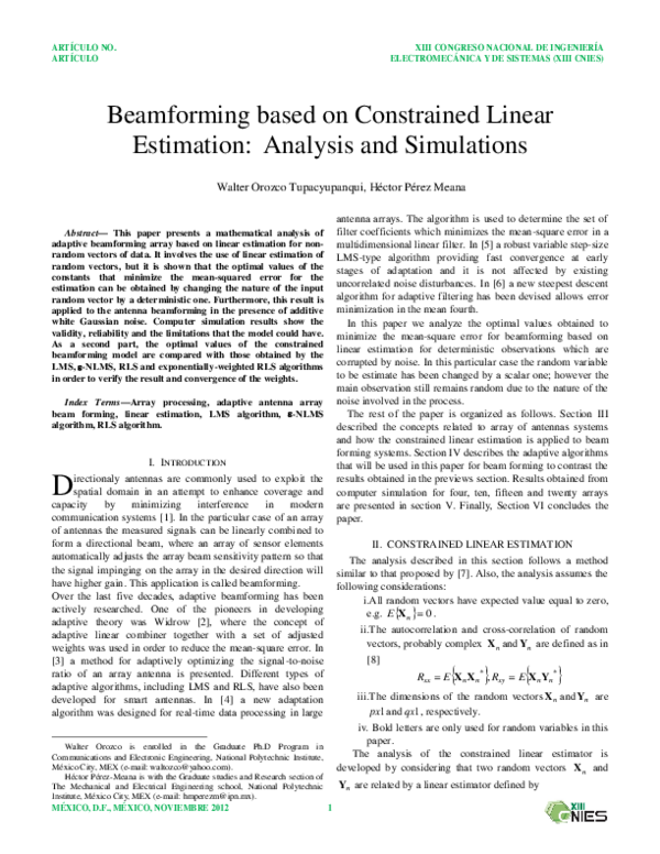 (PDF) Beamforming based on Constrained Linear Estimation: Analysis and Simulations