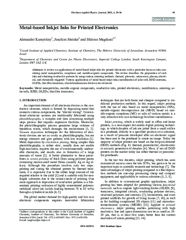 (PDF) Metal-based Inkjet Inks for Printed Electronics