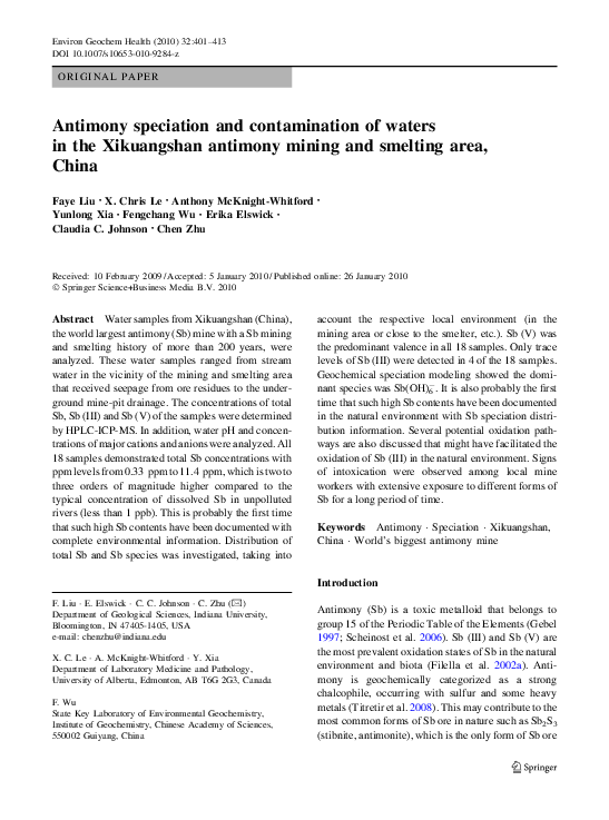 (PDF) Antimony speciation and contamination of waters in the ...