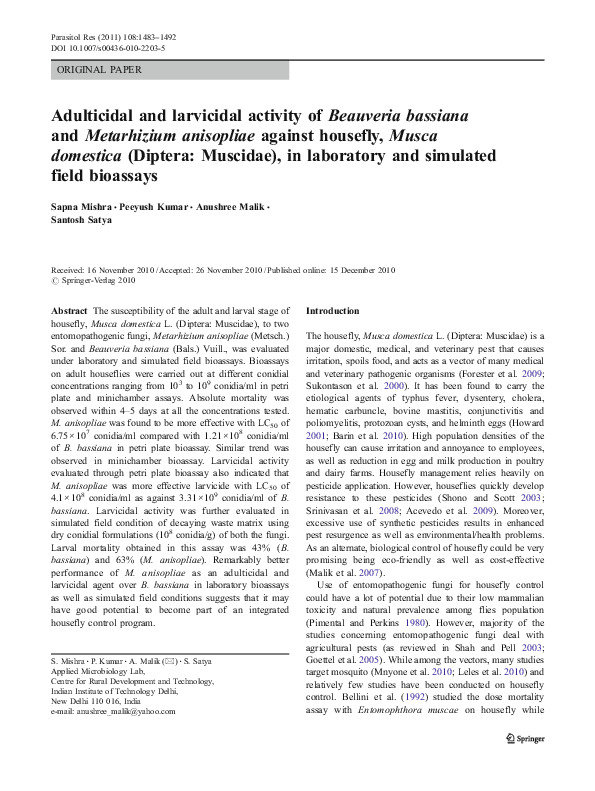 (PDF) Adulticidal and larvicidal activity of Beauveria bassiana and ...