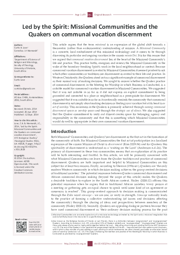 (PDF) Led by the Spirit: Missional Communities and the Quakers on ...