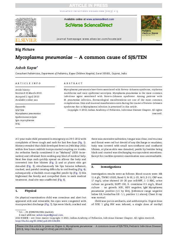 (PDF) Mycoplasma pneumoniae e A common cause of SJS/TEN