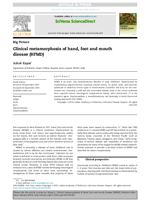 (PDF) Big Picture Clinical metamorphosis of hand, foot and mouth ...