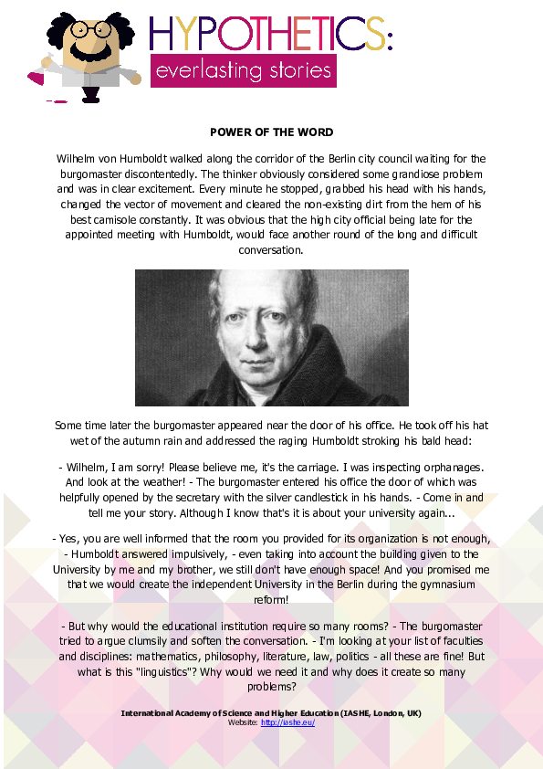 (PDF) POWER OF THE WORD (Wilhelm von Humboldt)