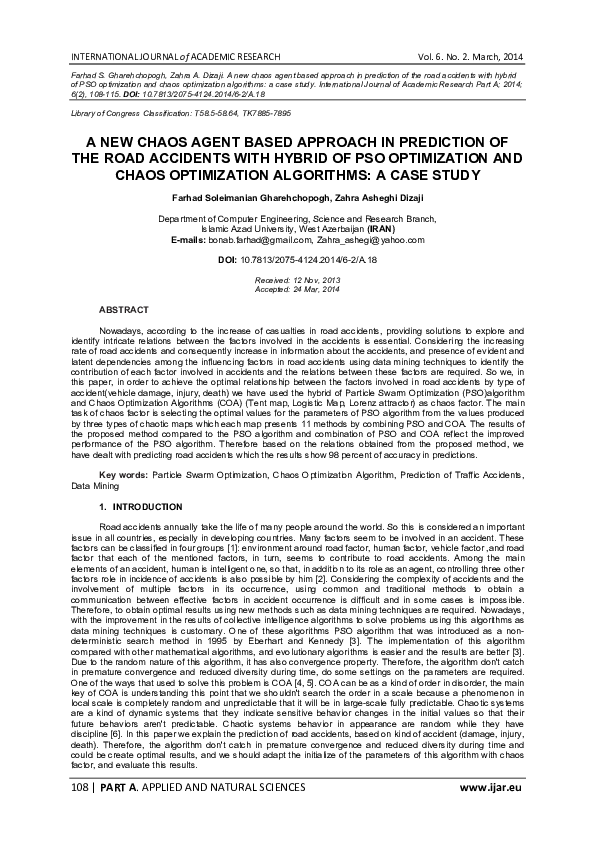 (PDF) A NEW CHAOS AGENT BASED APPROACH IN PREDICTION OF THE ROAD ACCIDENTS WITH HYBRID OF PSO ...
