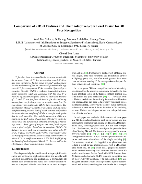 Pdf Comparison Of 2d 3d Features And Their Adaptive Score Level