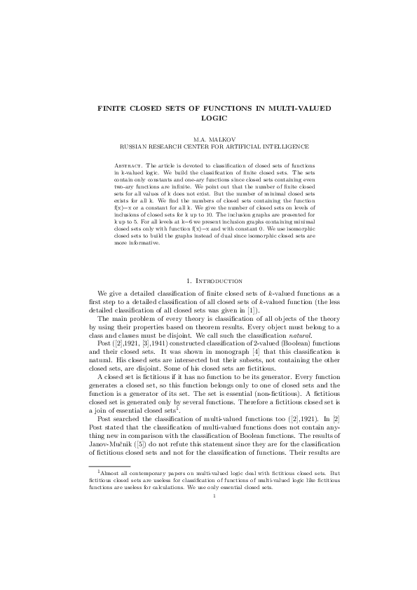 Pdf Finite Closed Sets Of Functions In Multi Valued Logic