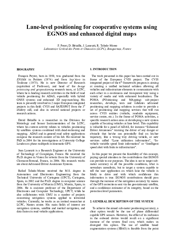 (PDF) Lane-level positioning for cooperative systems using EGNOS and ...