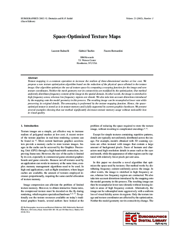 (PDF) Space-Optimized Texture Maps (Guenter Enderle [Best Paper] Award