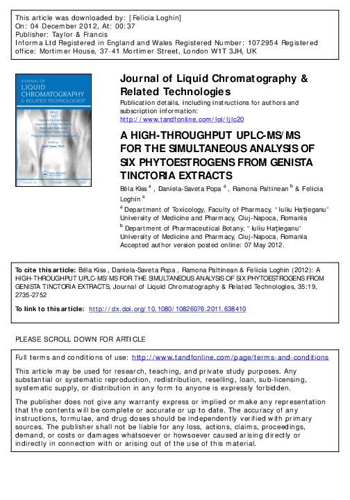 (PDF) A HIGH-THROUGHPUT UPLC-MS/MS FOR THE SIMULTANEOUS ANALYSIS OF SIX PHYTOESTROGENS FROM ...