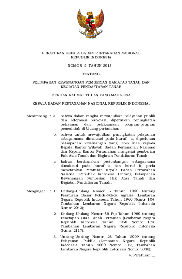 (PDF) PERATURAN KEPALA BADAN PERTANAHAN NASIONAL REPUBLIK INDONESIA ...