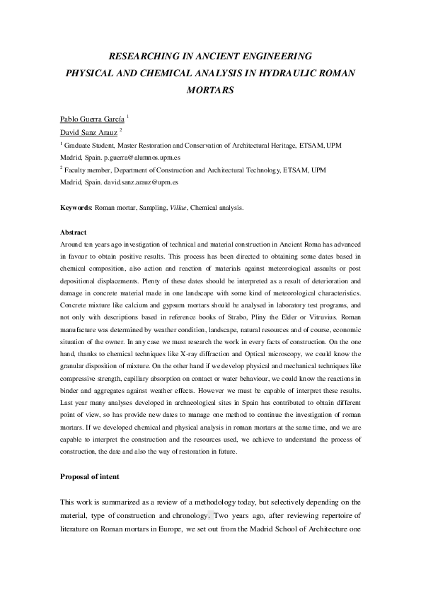 (PDF) Researching in ancient engineering. Physical and chemical ...