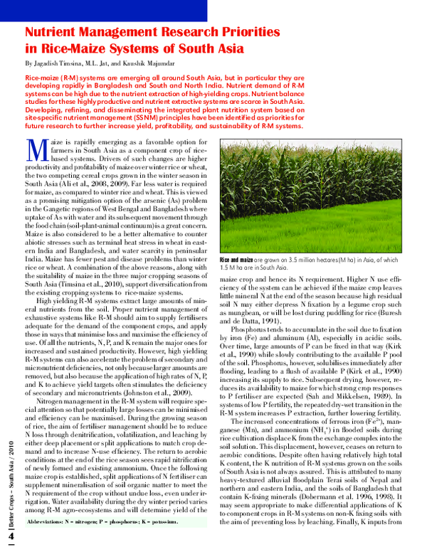 (PDF) Nutrient Management Research Priorities in Rice-Maize Systems of ...
