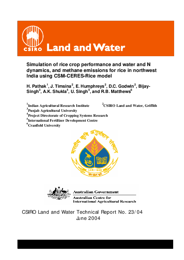 (PDF) Simulation of rice crop performance and water and N dynamics, and ...