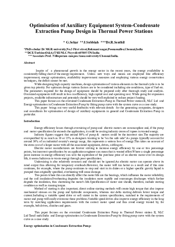 (DOC) Optimisation of Auxiliary Equipment System-Condensate Extraction ...