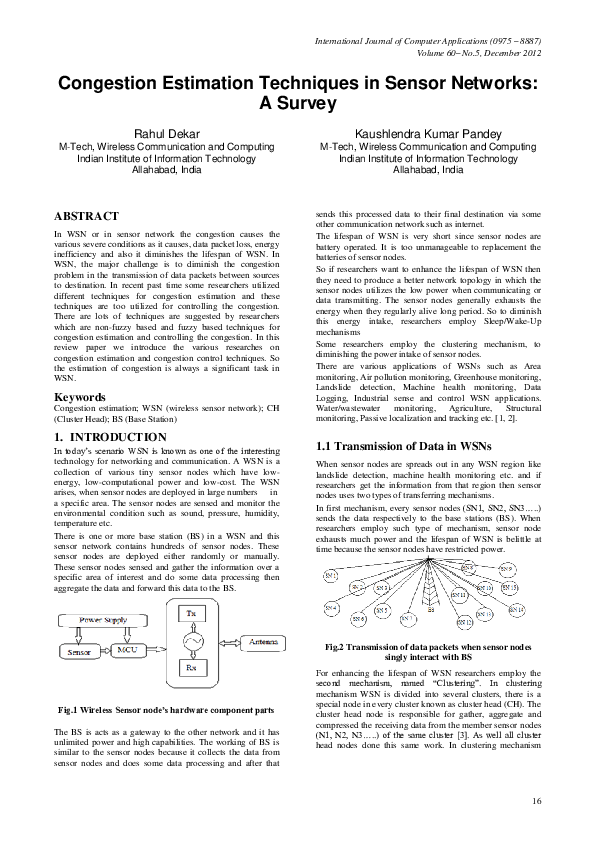 (PDF) Congestion Estimation Techniques in Sensor Networks: A Survey