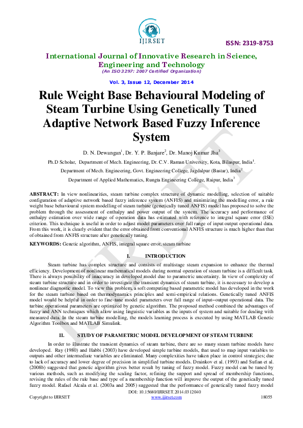 (PDF) RULE WEIGHT BASE BEHAVIOURAL MODELING OF STEAM TURBINE USING GENETICALLY TUNED ADAPTIVE ...