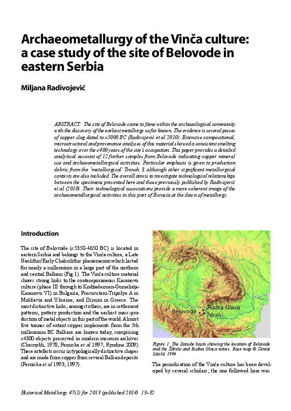 (PDF) Archaeometallurgy of the Vinča culture: a case study of the site ...