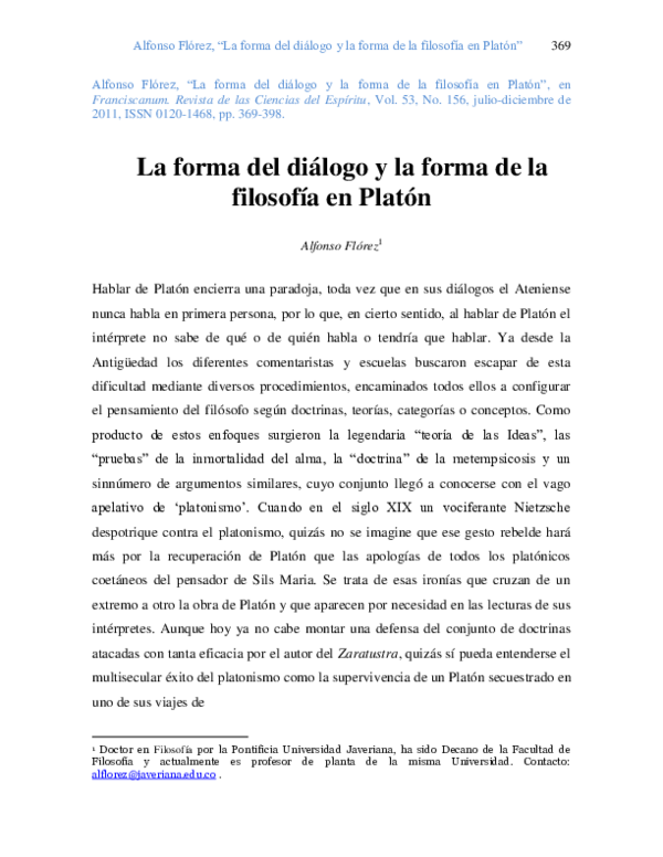 (PDF) La forma del diálogo y la forma de la filosofía en Platón