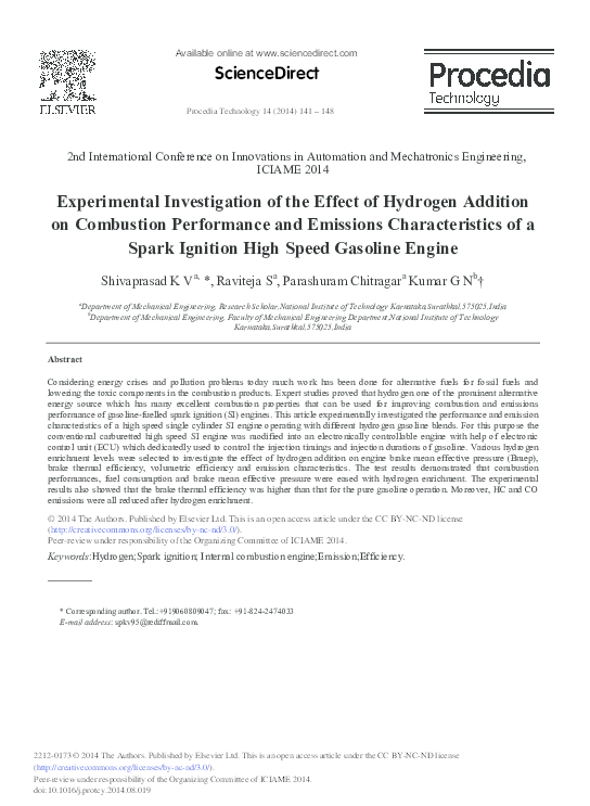 (PDF) Experimental Investigation of the Effect of Hydrogen Addition on Combustion Performance ...