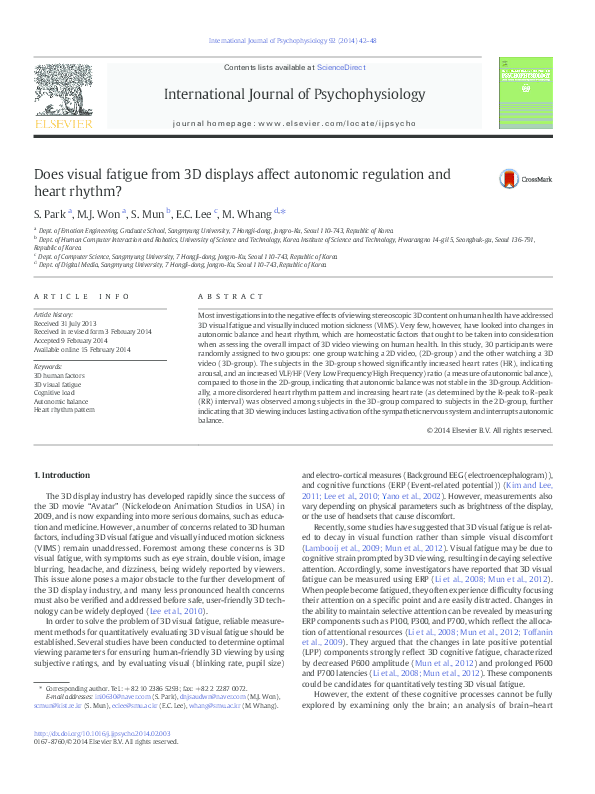 (PDF) Does visual fatigue from 3D displays affect autonomic regulation ...