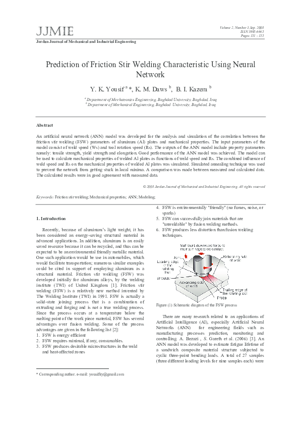 Pdf Prediction Of Friction Stir Welding Characteristic Using Neural