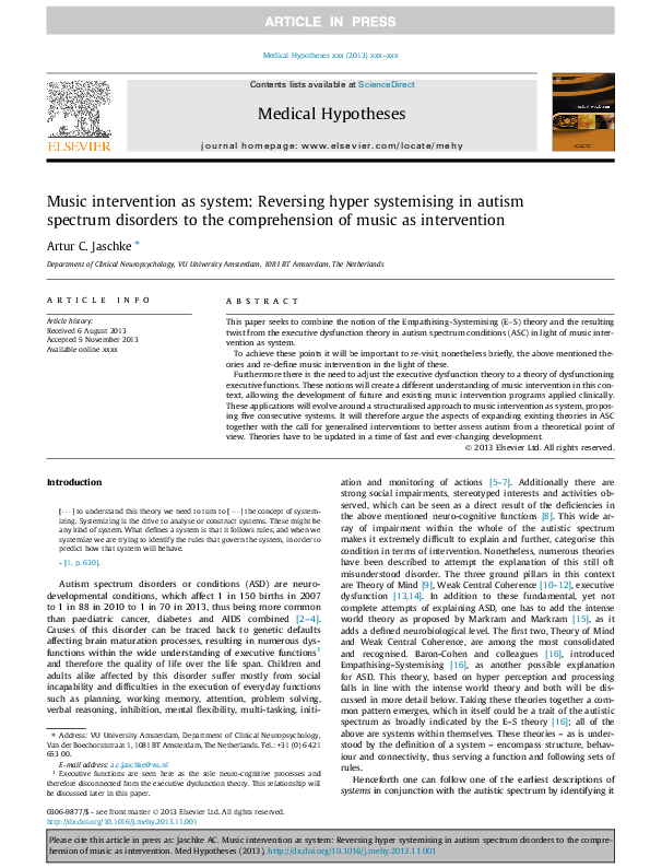 (PDF) Music intervention as system: reversing Hyper Systemizing in ...