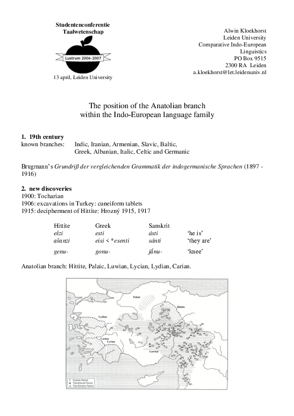 (PDF) The position of the Anatolian branch within the Indo-European ...
