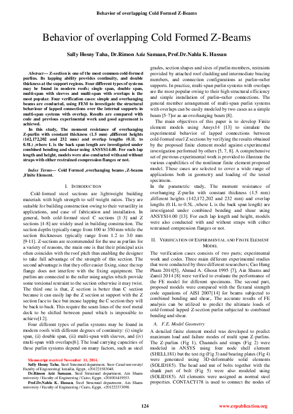 (PDF) Behavior of overlapping Cold Formed Z-Beams