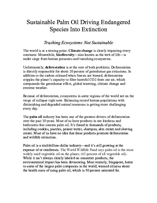 (PDF) Sustainable Palm Oil Destroying Biodiversity