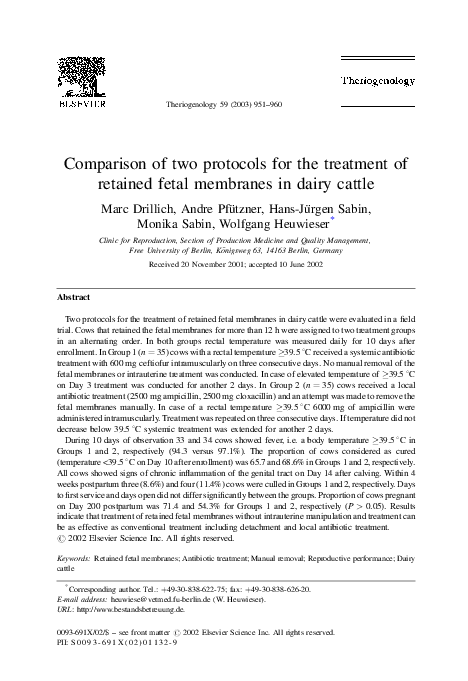 (PDF) Comparison of two protocols for the treatment of retained fetal ...