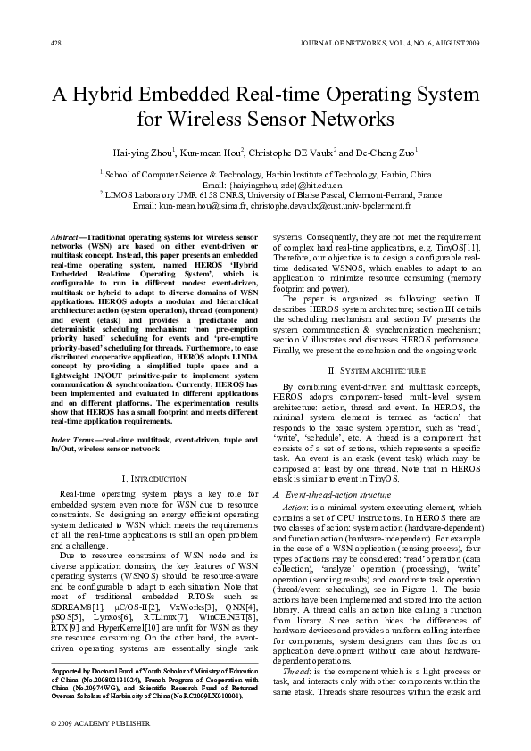 Pdf A Hybrid Embedded Real Time Operating System For Wireless Sensor Networks