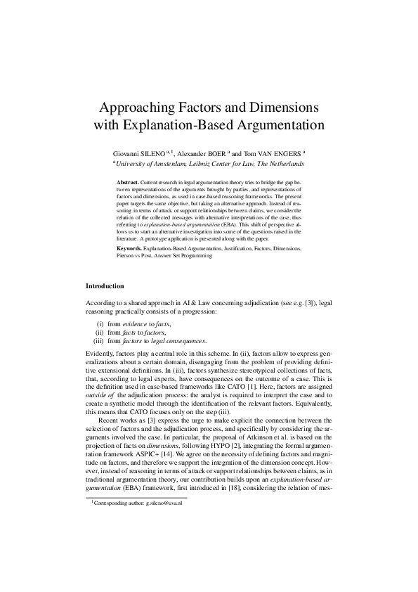 Approaching Factors And Dimensions With Explanation Based Argumentation